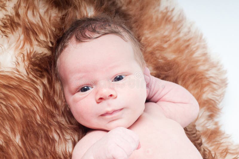 Newborn baby on fur stock image. Image of small, cute - 29115007
