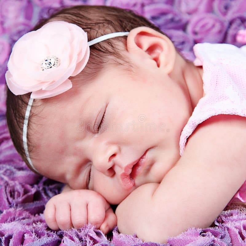 Newborn Baby Girl in Pink Sleeping Stock Photo - Image of quiet ...