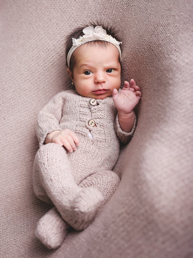 Newborn Baby Girl Posing and Smiling Stock Photo - Image of small ...