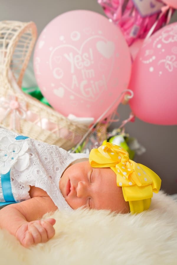 Newborn Baby Girl Sleeping on Fluff Stock Photo - Image of girl ...