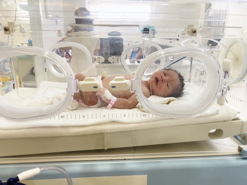 Newborn Baby in an Incubator at Hospital Stock Image - Image of infant ...