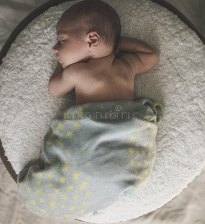 Newborn Baby Laying Down Sleeping. Stock Photo - Image of indoors, cute ...