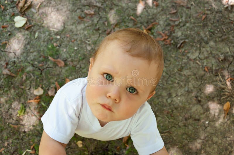 Newborn baby look up stock image. Image of milk, childhood - 158152751