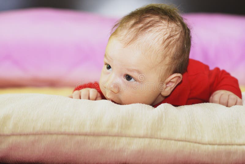 Newborn Baby Lying on His Stomach and Looking Forward Stock Image ...
