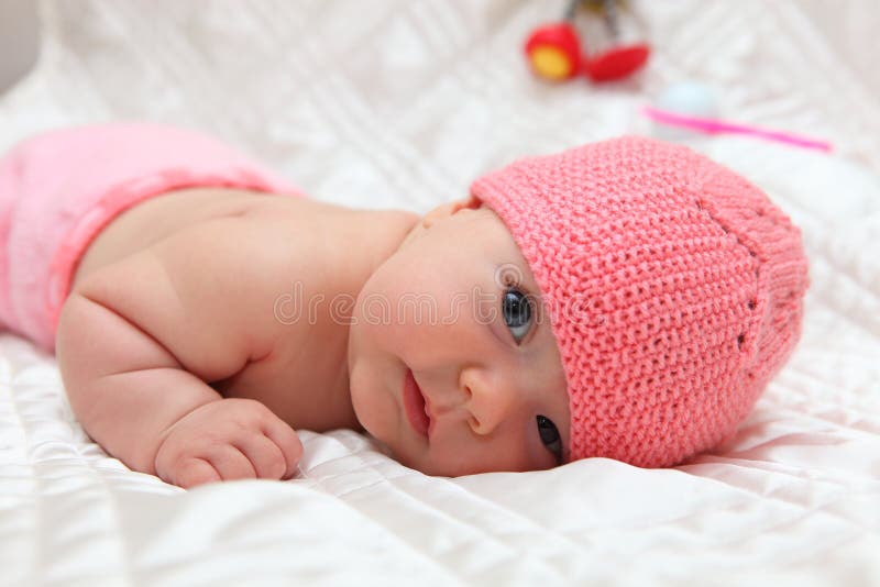 Newborn baby in pink hat stock photo. Image of dreaming - 87499906
