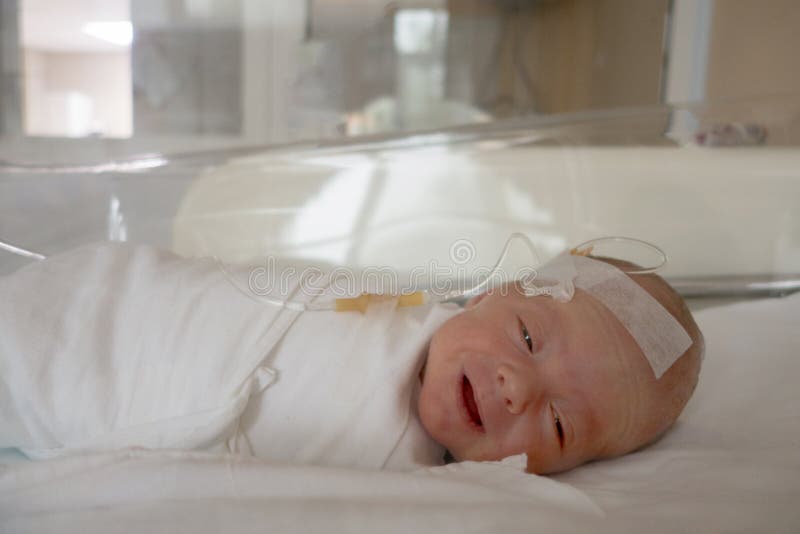 Newborn Baby Sleeping on a Drip in a Hospital Stock Photo - Image of ...