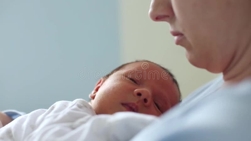 Newborn Baby Sleeping Peacefully Over the Mother Chest Stock Footage ...
