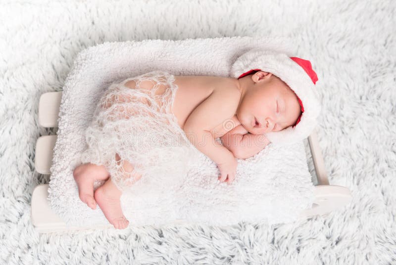 Newborn Baby Sleeping on Sledge-cot Stock Photo - Image of cute ...
