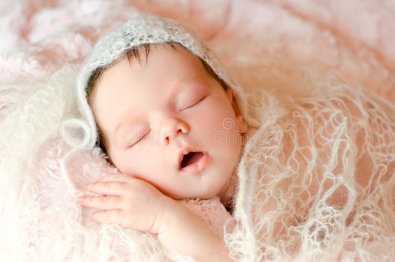 Newborn Baby Sleeping on a Soft Fluffy Rug Stock Photo - Image of ...