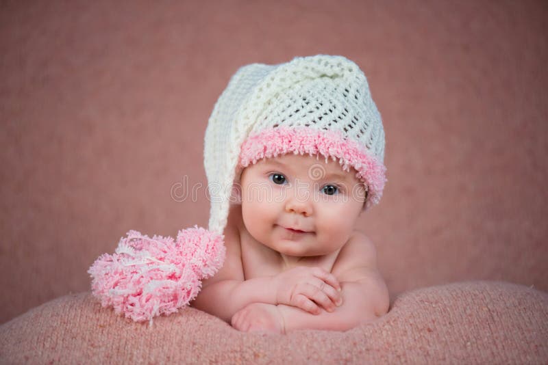 Newborn Baby in a Warm Knitted Hat. Stock Image - Image of baby, joyful ...
