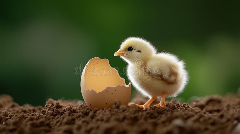 A Newborn Chick Breaking Free from Its Shell in a Tranquil Green ...