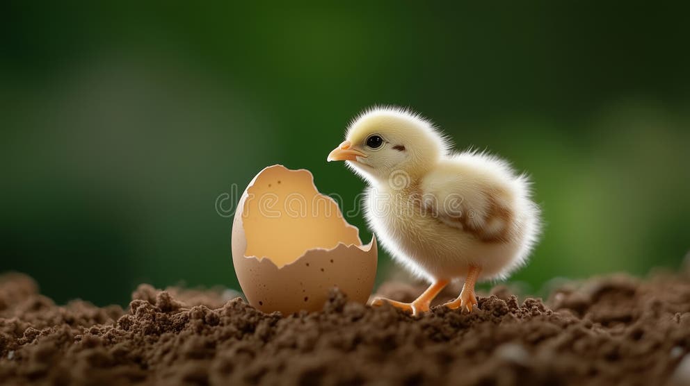 A Newborn Chick Breaking Free from Its Shell in a Tranquil Green ...