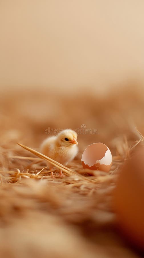Newborn Chick Exploring Chicken Coop after Hatching from Egg Stock ...
