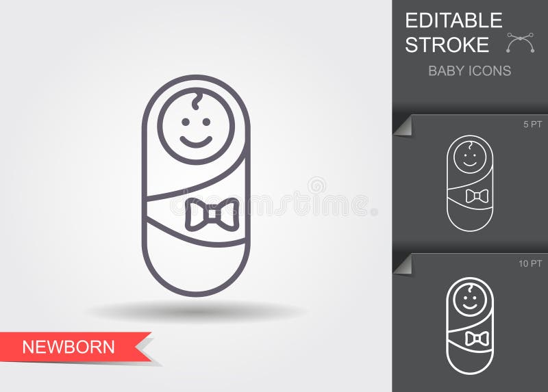 Newborn Child Baby. Line Icon with Editable Stroke with Shadow Stock ...