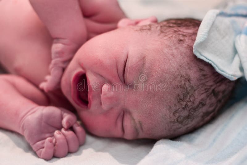 Newborn Crying in Delivery Room Stock Image - Image of obstetrician ...