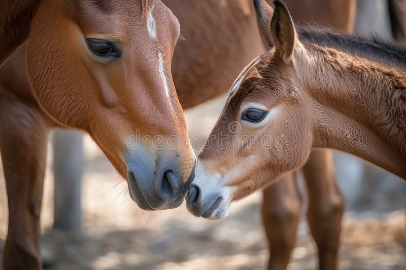 Newborn Foal, Nuzzling Its Mother S Side Stock Illustration ...