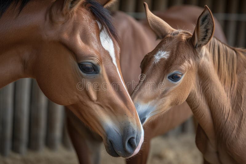 Newborn Foal, Nuzzling Its Mother S Side Stock Illustration ...