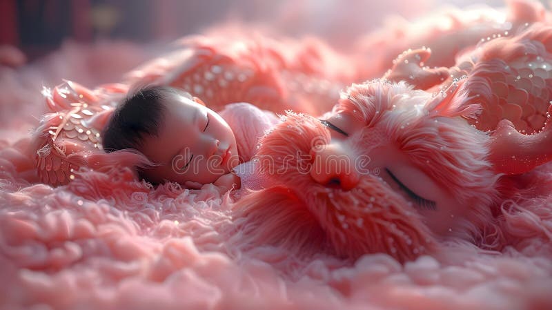 Newborn and Furry Creature Sleeping Side by Side Generative AI Stock ...