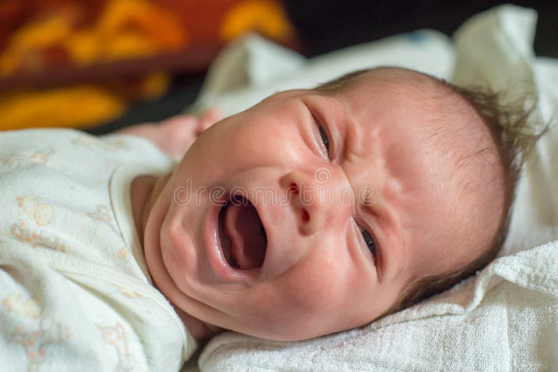 The Newborn One Mounth Old Crying Stock Image - Image of clothes ...