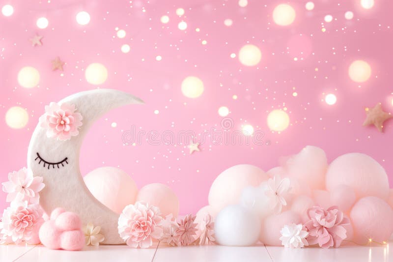 Newborn Photography: Pink Backdrop with Moon and Stars Stock Photo ...