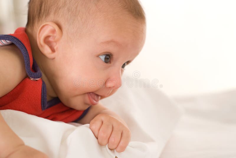 Baby boy in crib stock photo. Image of railing, crib - 21545528