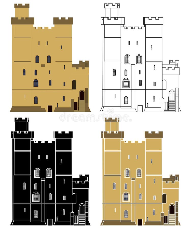 Old Castle Front View Artistic Hand Drawing Stock Vector - Illustration ...