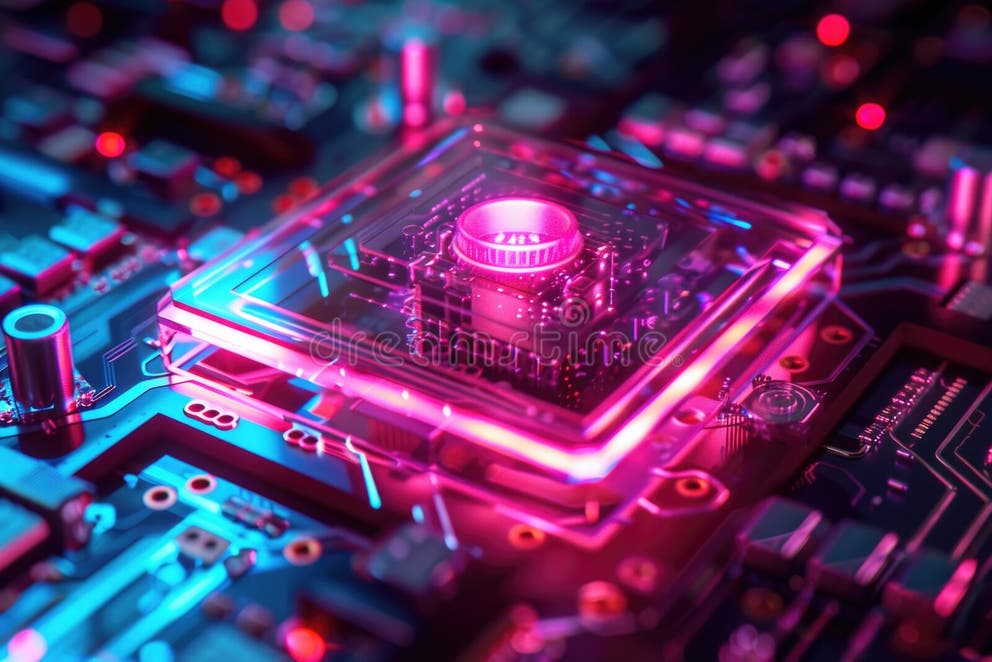 The Newest Chip, Accelerator, Quantum Computer Processor, Illustration. Photonic Light Processor ...