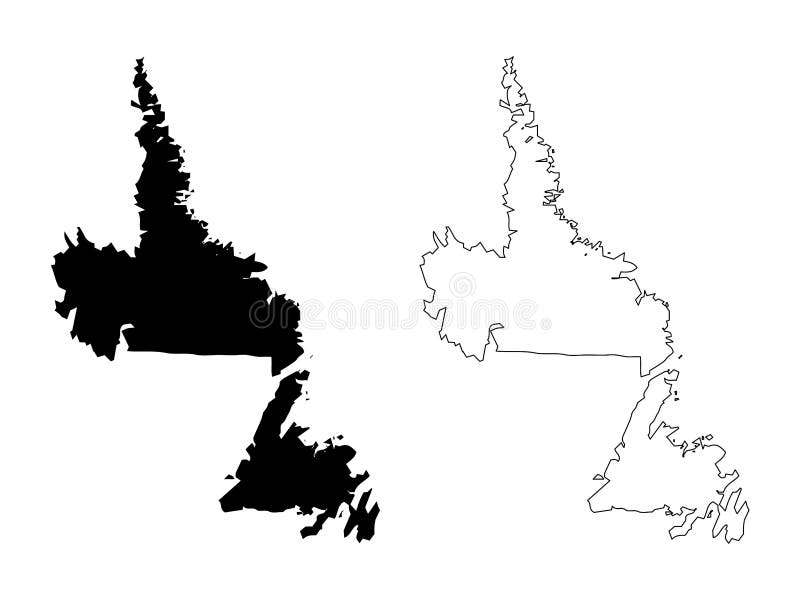 Newfoundland and Labrador Canada Map. Black Illustration and Outline ...