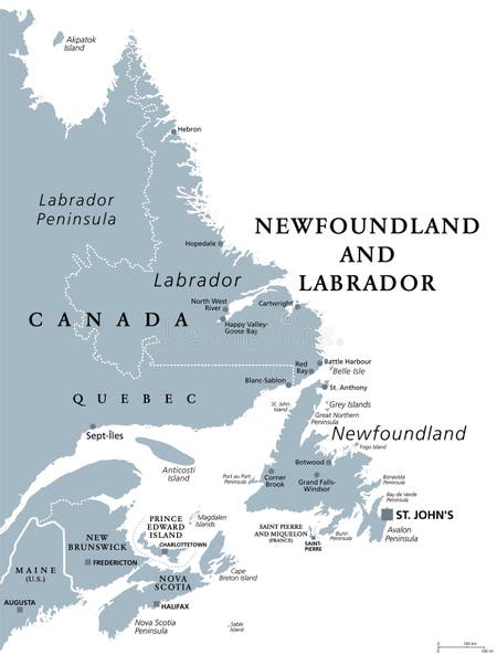 Newfoundland and Labrador, Province of Canada, Gray Political Map Stock ...