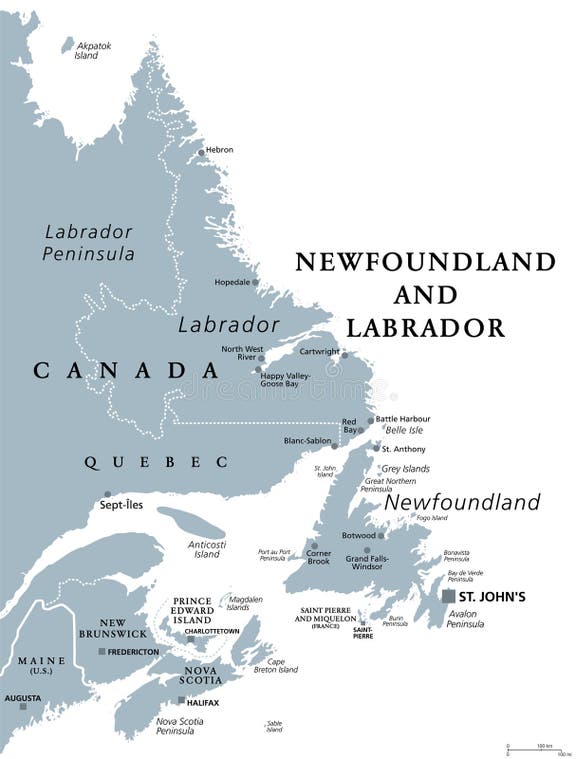 Newfoundland and Labrador, Province of Canada, Gray Political Map Stock ...