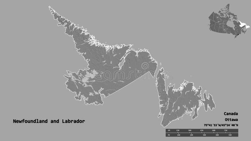 Newfoundland and Labrador, Province of Canada, Zoomed. Bilevel Stock ...