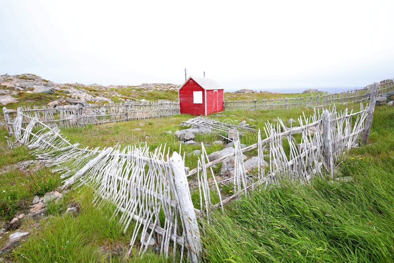 Newfoundland Scenic, Red House, Stick Fence. Canada Stock Image - Image ...