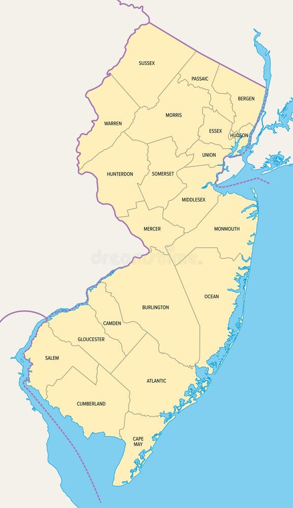 New Jersey, U.S. State, Subdivided into 21 Counties, Political Map ...