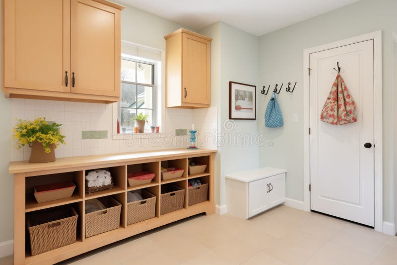 Newly Added Mudroom with Storage in Cape Cod Style Stock Photo - Image ...