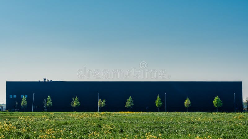 Newly Build Warehouse with Trees in Front Stock Photo - Image of multi ...