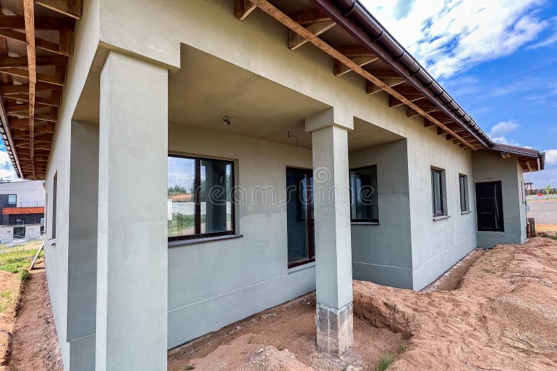 Newly Built House with a Finished Plaster. Stock Photo - Image of ...
