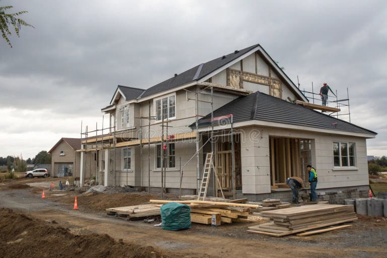 New House Under Construction at Building Site Stock Illustration - Illustration of house, safety ...