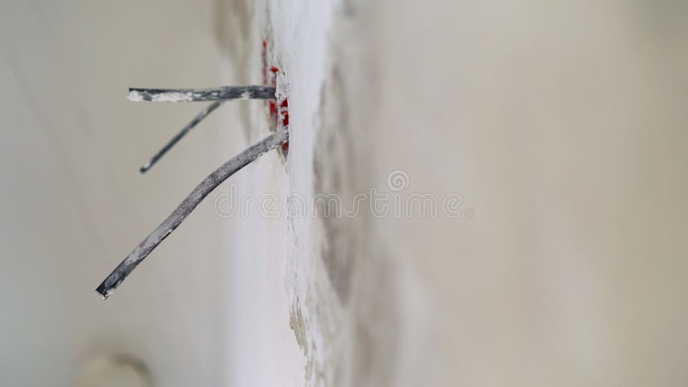 Newly Built Light Switch during Home Renovation on a Wall Under ...