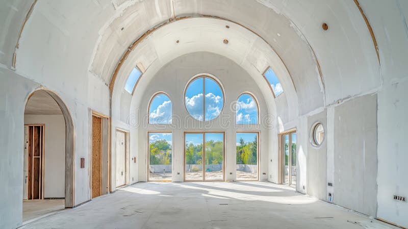 Spacious Open Plan Room with Vaulted Ceiling Under Construction Stock ...