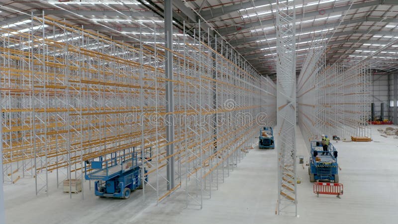 Newly Constructed Warehouse Interior Racking System Flythrough Stock ...