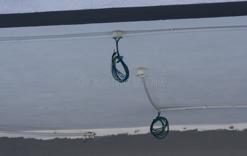 Newly Hanging Electric Wire on Ceiling Wall. Stock Image - Image of ...