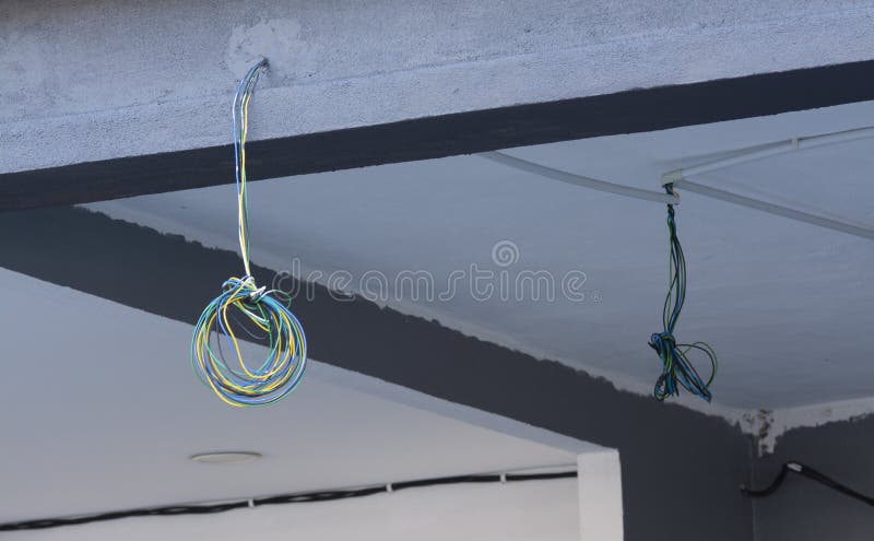 Newly Hanging Electric Wire on Ceiling Wall. Stock Photo - Image of ...
