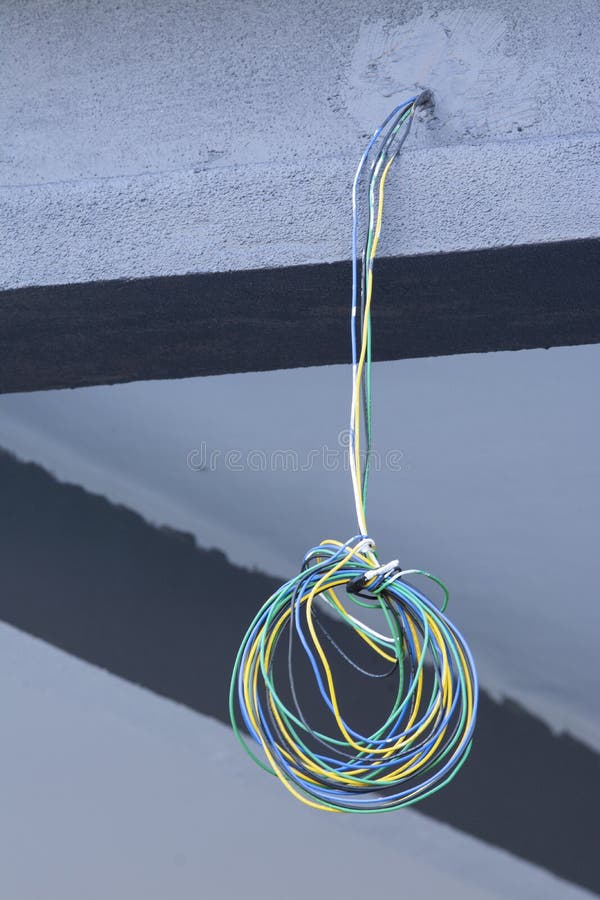 Newly Hanging Electric Wire on Ceiling Wall. Stock Image - Image of ...