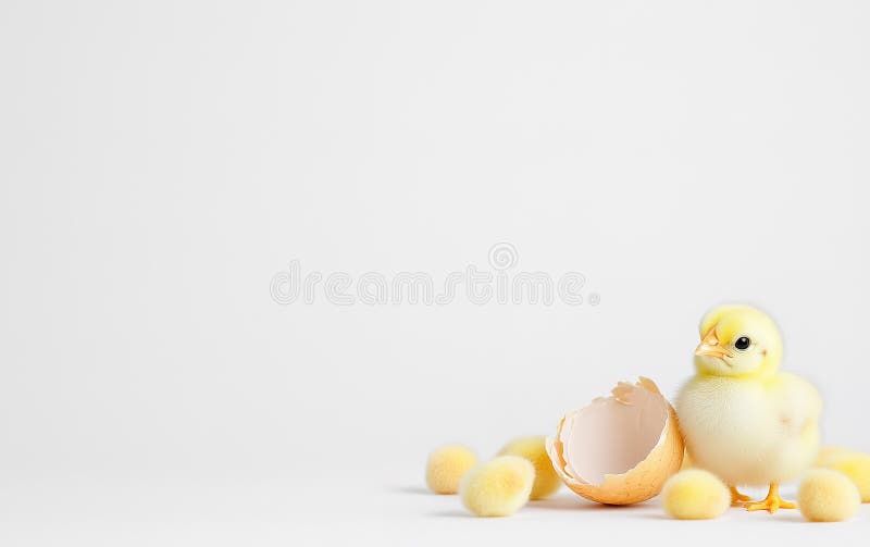 A Newly Hatched Chick Emerging from an Eggshell Surrounded by Yolk on a ...