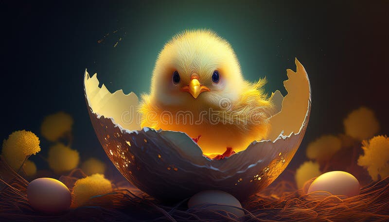 Newly Hatched Chick Emerging from Its Shell, Symbolizing the Start of ...