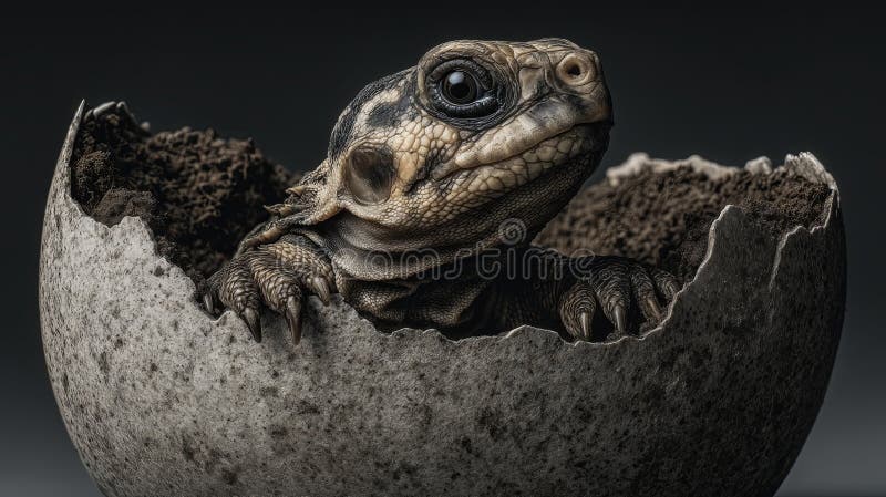 A Newly Hatched Turtle Sits Inside Its Broken Eggshell. the Image ...
