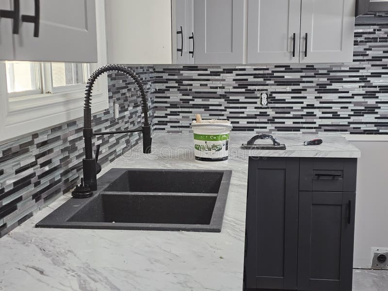 Newly Installed Kitchen Backsplash. Stock Photo - Image of steel, house ...