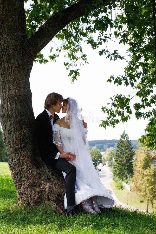 The Newly Married Couple Sitting Stock Image - Image of love, outdoor ...