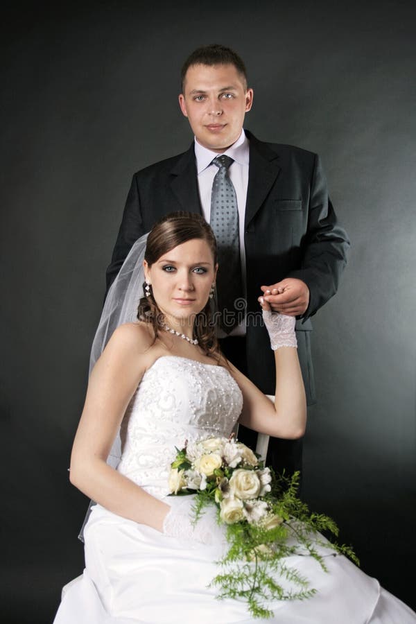 Newly Married Together in Studio Stock Image - Image of dress, love ...
