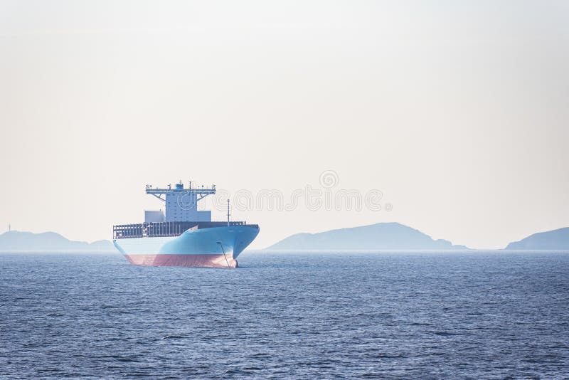 Newly Painted Large, Blue Container Ship, without Cargo, Anchored at ...